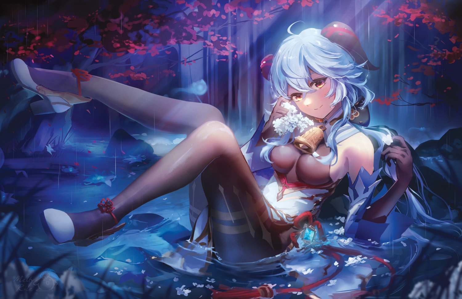 meltyrice genshin impact ganyu artist revision asian clothes heels horns wet | #1018718 | yande.re